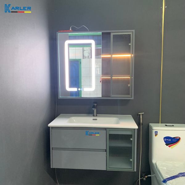 Bộ Tủ Chậu Lavabo PVC Cánh Kính Tủ Gương Đèn Led Cảm Ứng Thông Minh ...