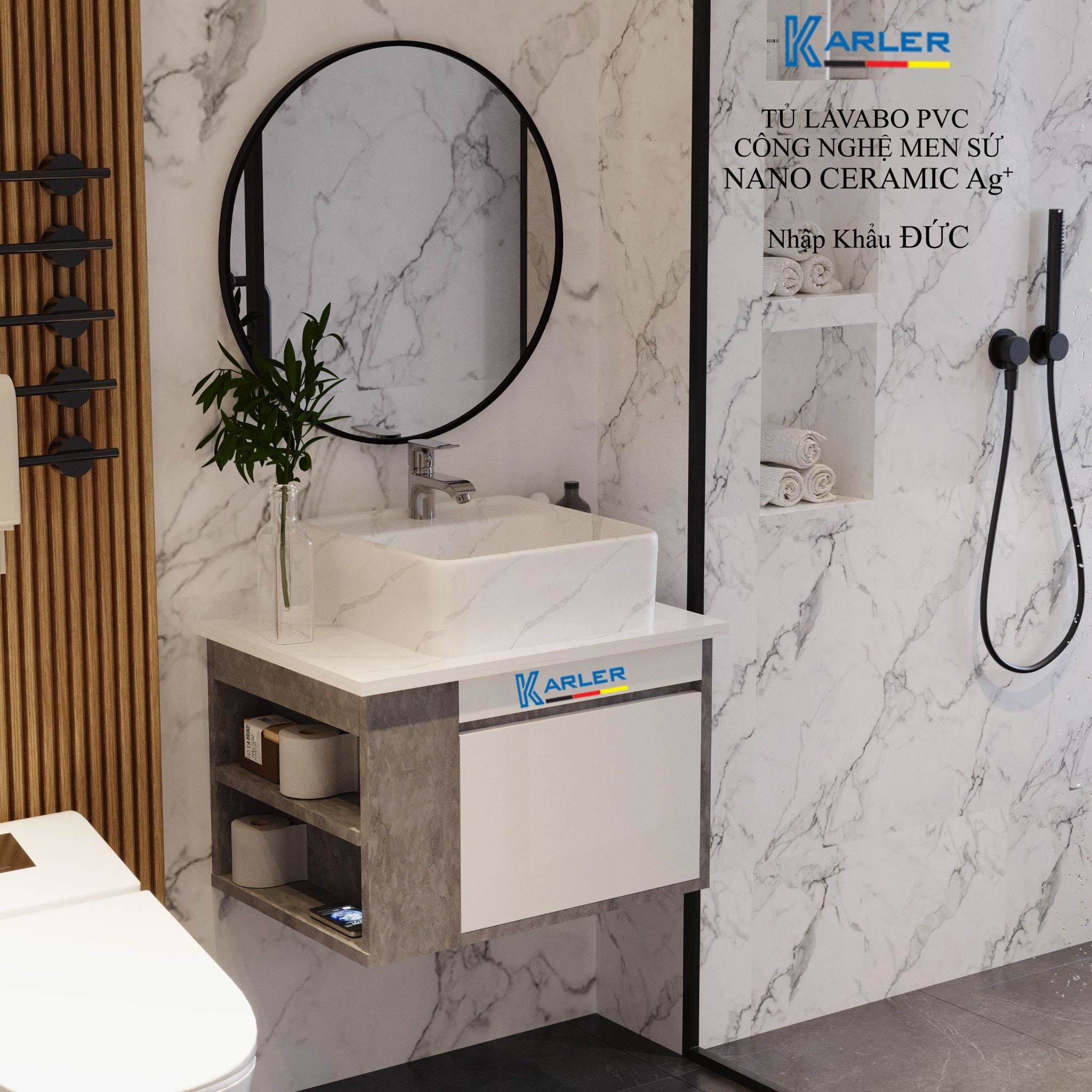 Bộ Tủ Chậu Lavabo PVC Lõi Đặc Màu Vân Gỗ Bồn Đặt Nổi Kích Thước 60x45 ...