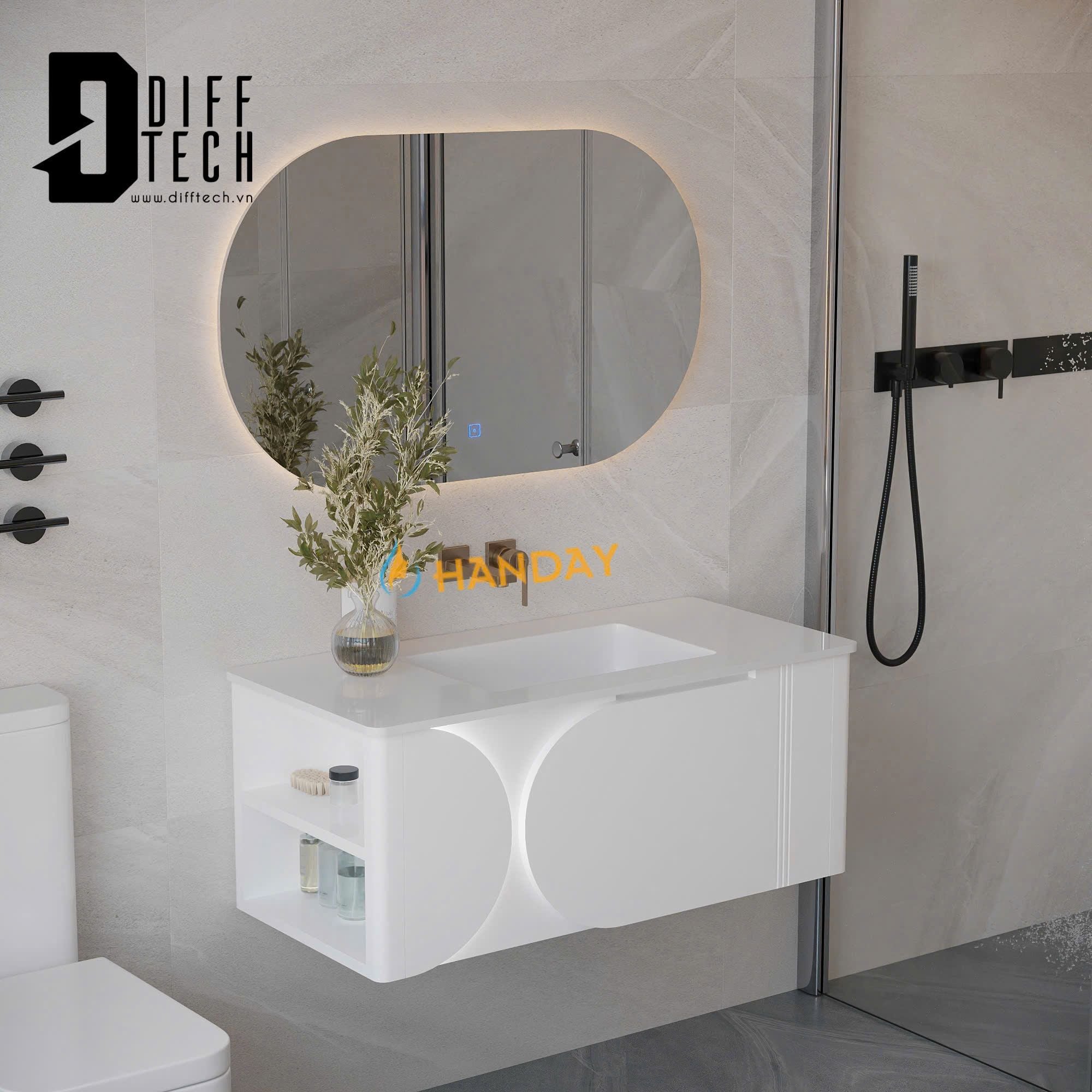 Bộ Tủ Lavabo PVC Lõi Đặc Cao Cấp Handay HD920T, Cạnh Tủ Bo Tròn Kết Hợ ...