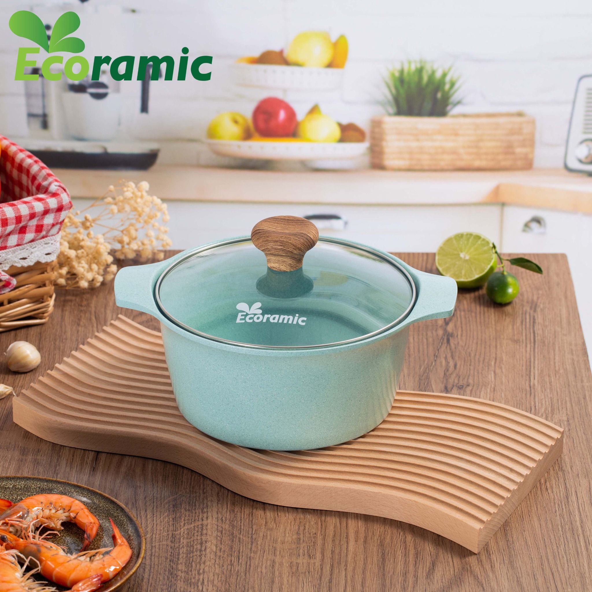 Nồi Đúc Vân Đá Đáy Từ Ecoramic Platinum Size 18