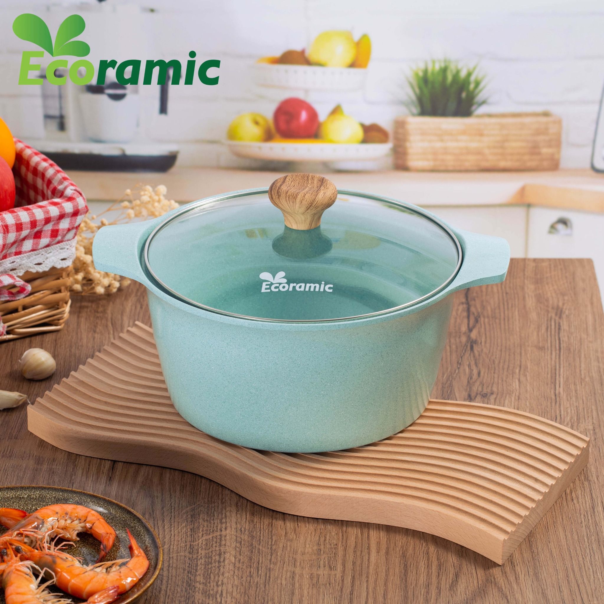 Nồi Đúc Vân Đá Đáy Từ Ecoramic Platinum Size 18