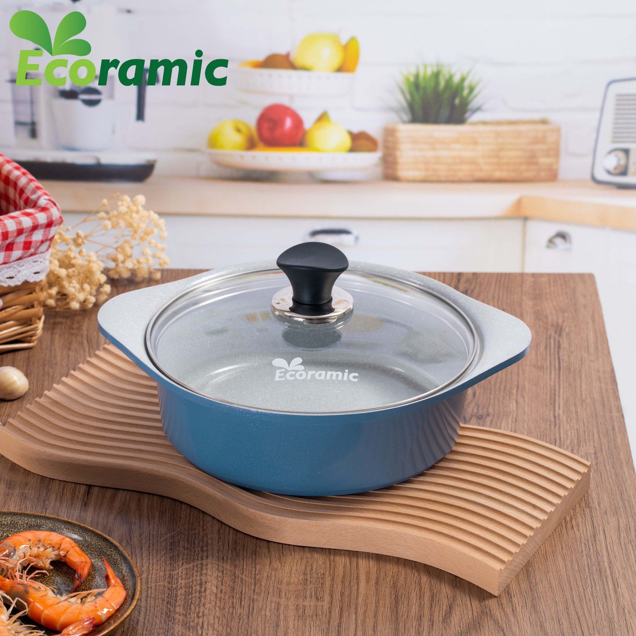 Nồi Vân Đá Đáy Từ Ecoramic Size 22 - Xanh – ECORAMIC