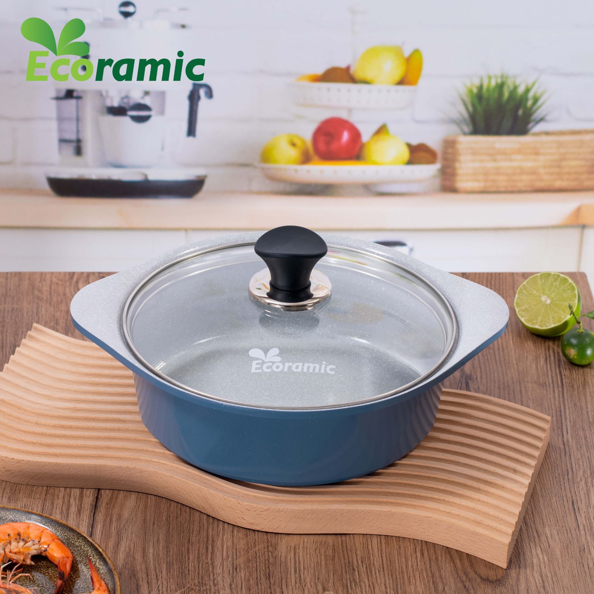 Nồi Vân Đá Đáy Từ Ecoramic Size 22 - Xanh – ECORAMIC