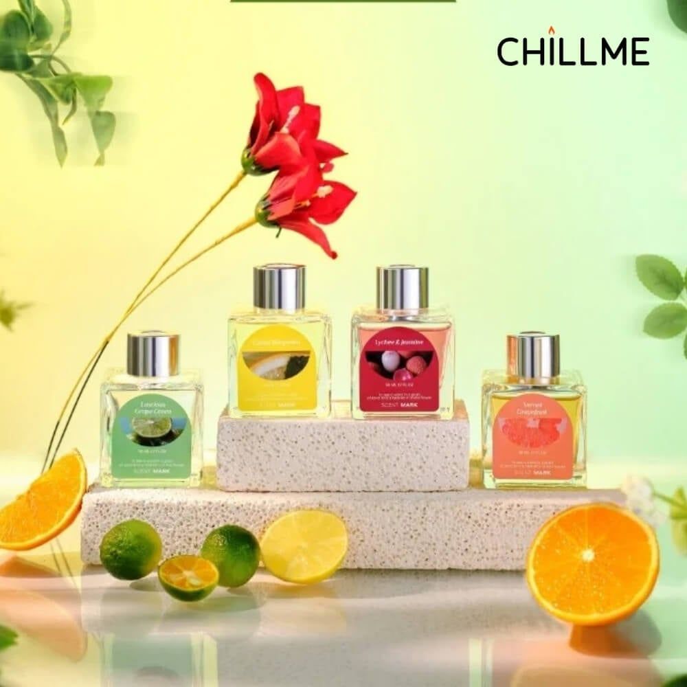 Lọ tinh dầu thơm phòng khuếch tán 50ml Chillme que gỗ hương trái cây k ...
