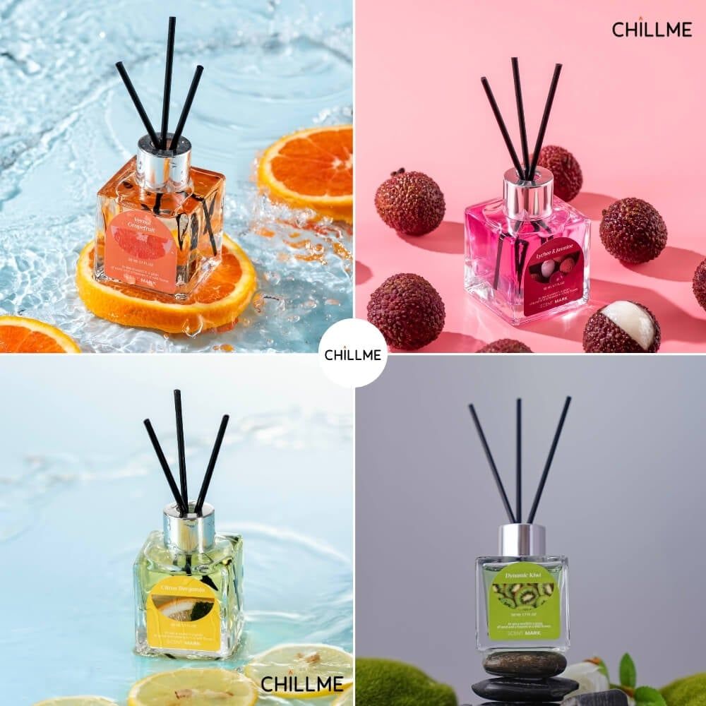 Lọ tinh dầu thơm phòng khuếch tán 50ml Chillme que gỗ hương trái cây k ...