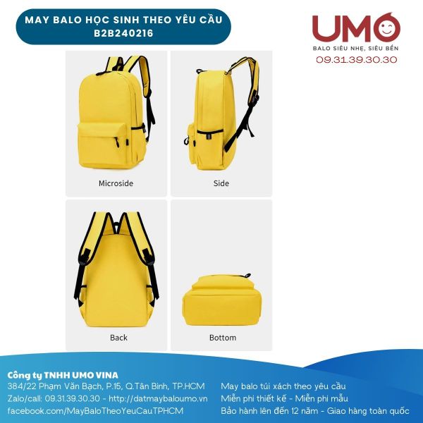 May Balo Học Sinh Theo Yêu Cầu B2B240216– Xưởng Balo Túi Xách UMO