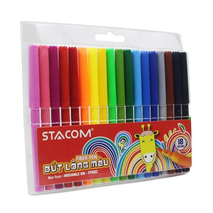 STACOM BỘ BÚT LÔNG MÀU TÔ- 18 MÀU FP118C - Nhà Sách CPSchool