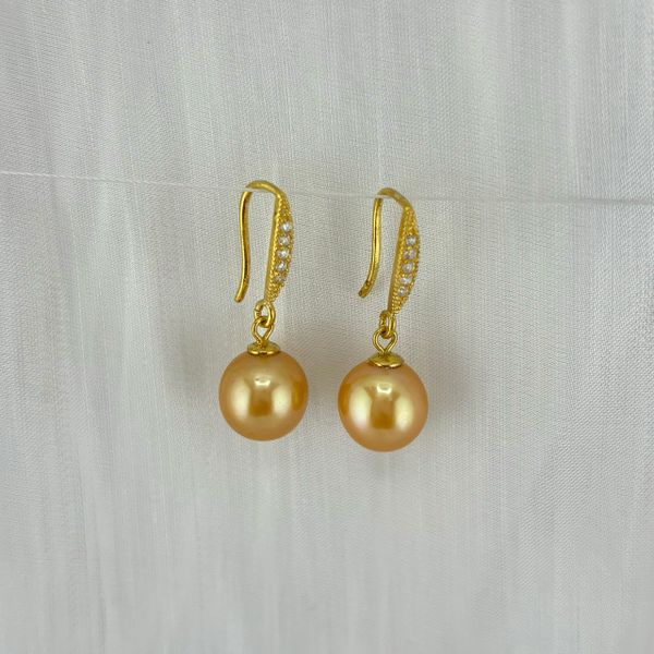 Bông Tai Bạc s925 Mạ Vàng Thật 18K Đính Ngọc Trai 9-10mm Hạt Tròn Đẹp