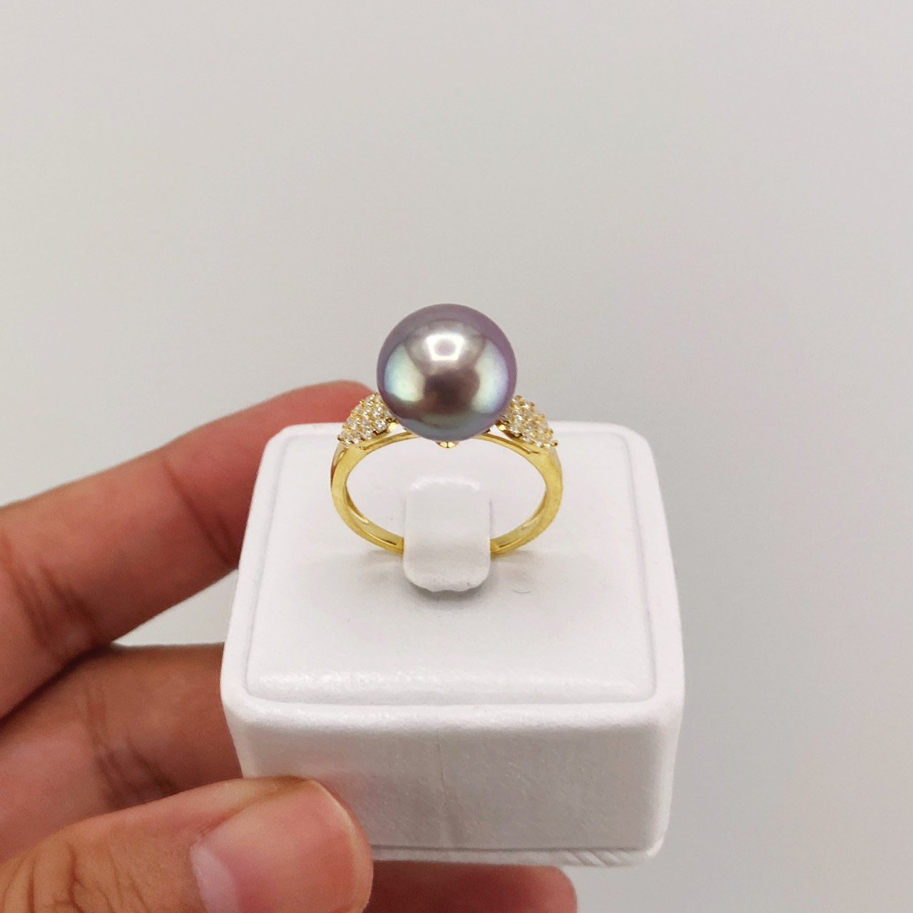 Nhẫn Bạc s925 Mạ Vàng Thật 18K Đính Ngọc Trai 11-12mm Hạt Tròn Đẹp Gra