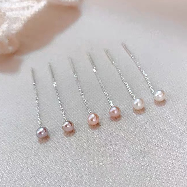 Bông Tai Ngọc Trai Tự Nhiên Kim Bạc s925 Tua Rua Hạt Mini Earline