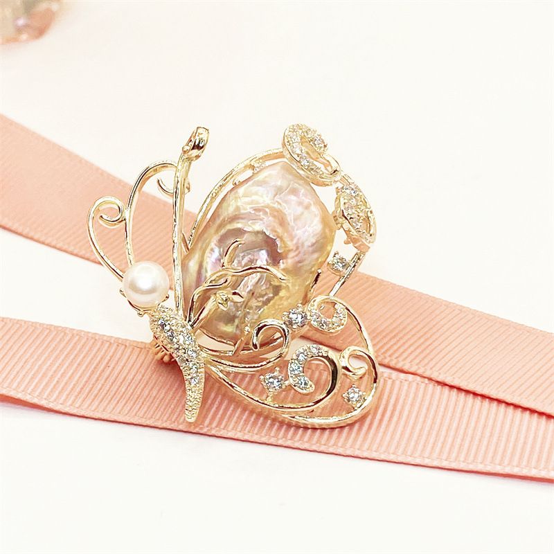 Trâm Cài Áo Dạng Ghim Hình Bướm Đính Viên Ngọc Trai Baroque Tự Nhiên S