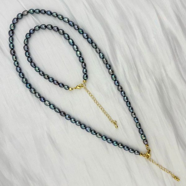 Bộ Set Ngọc Trai Đen Lông Công Vòng cổ + Vòng Tay Hạt Gạo Tự Nhiên 5-6