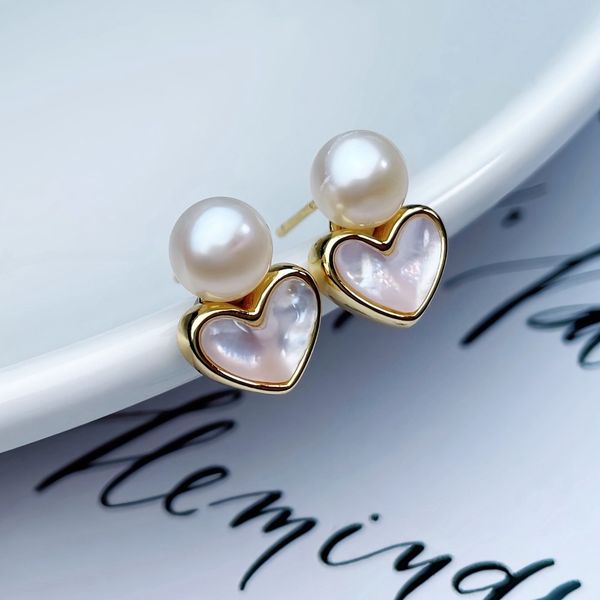 Bông Tai Ngọc Trai Tự Nhiên Dáng Trái Tim Hoàn Hảo Mặt Cẩn Xà Cừ