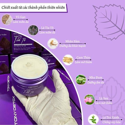 Tony Detox Kem Trắng Da Toàn Thân Tía Tô 180gTony Detox Kem Trắng Da ...