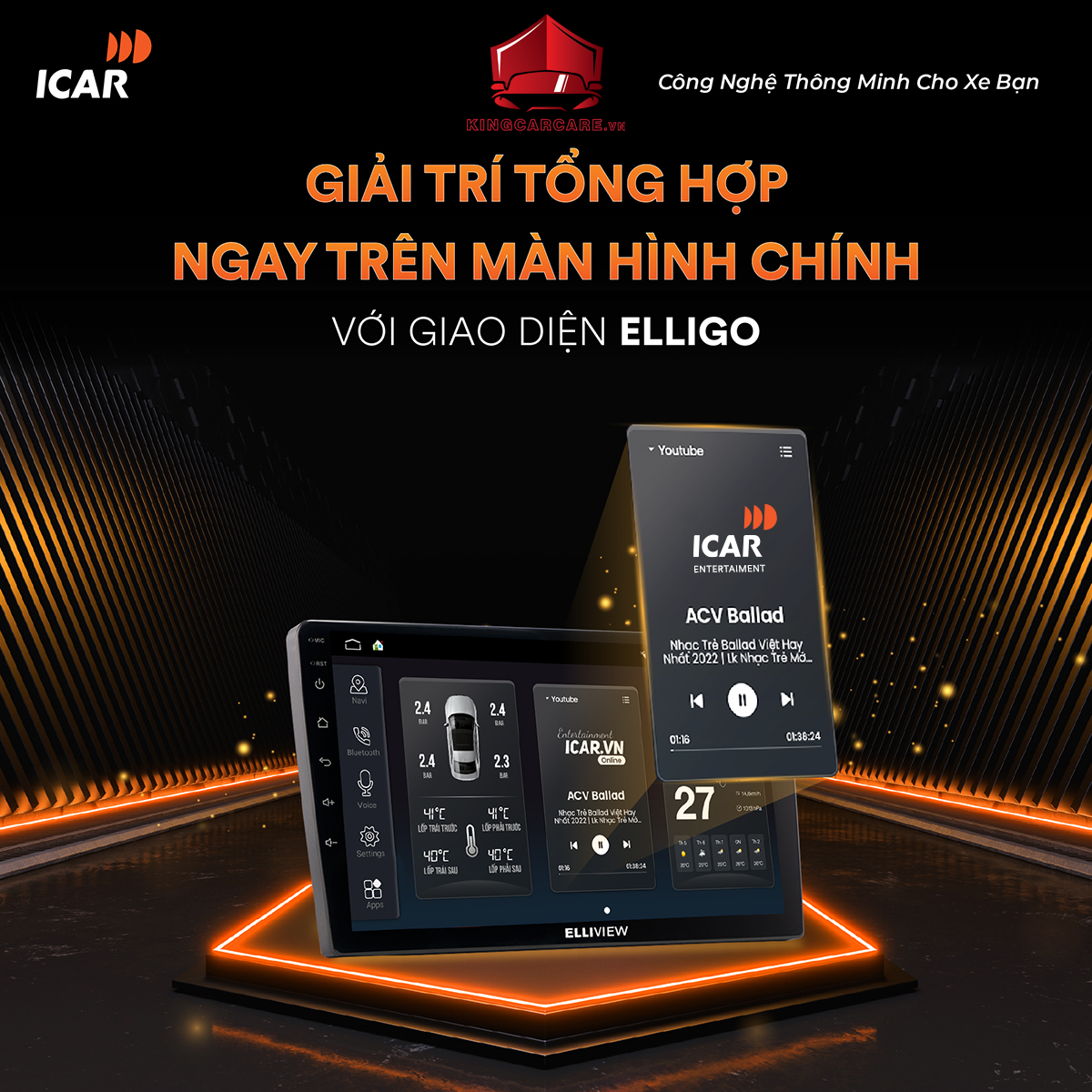 Màn hình android liền cam 360 ICAR Elliview S4 basic - King Car Care