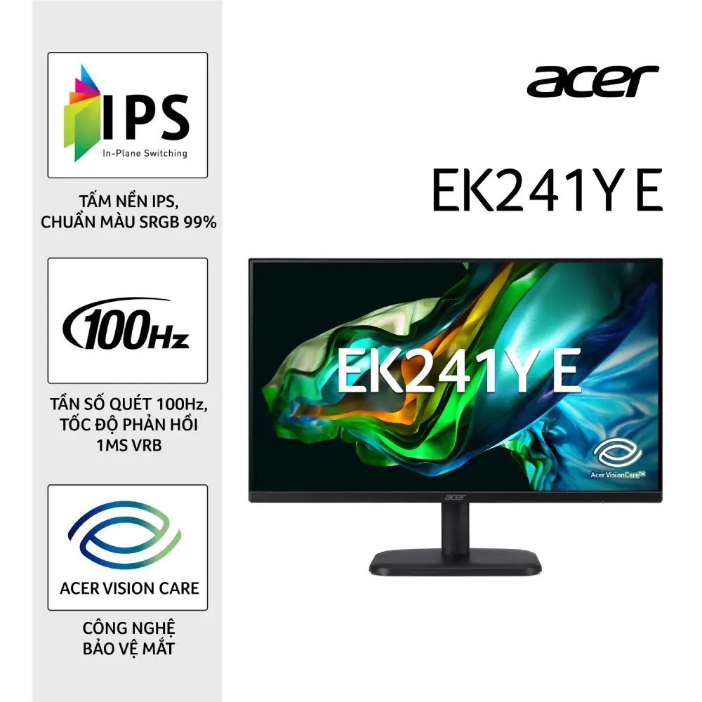 Màn hình Acer EK241Y E | 23.8 inch | 100Hz | IPS | VGA | HDMI | LED