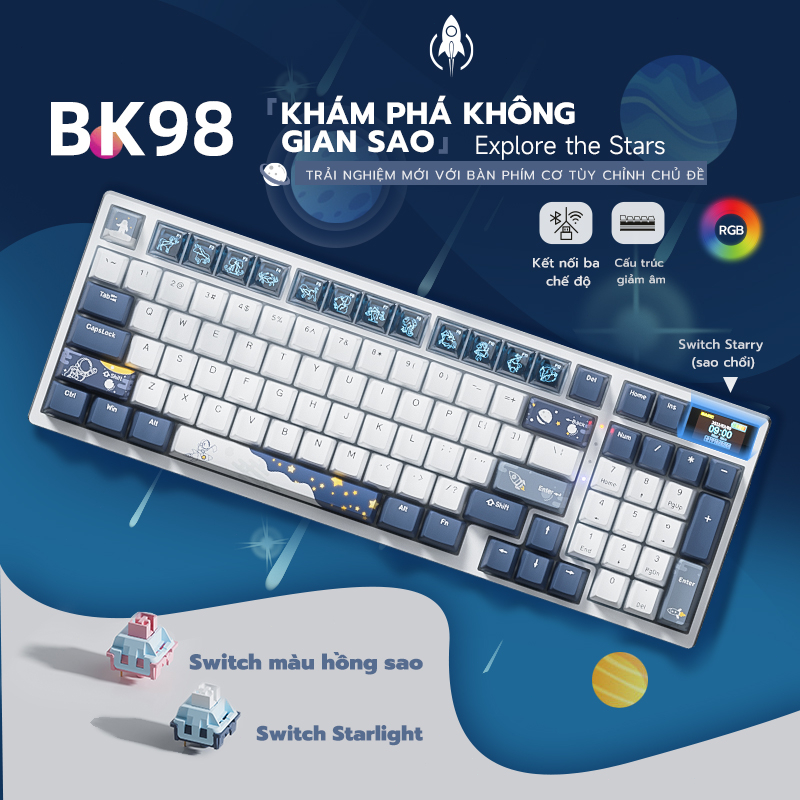 Bàn phím cơ gaming Không dây Bluetooth ONIKUMA BK98 98 phím, có đèn RG