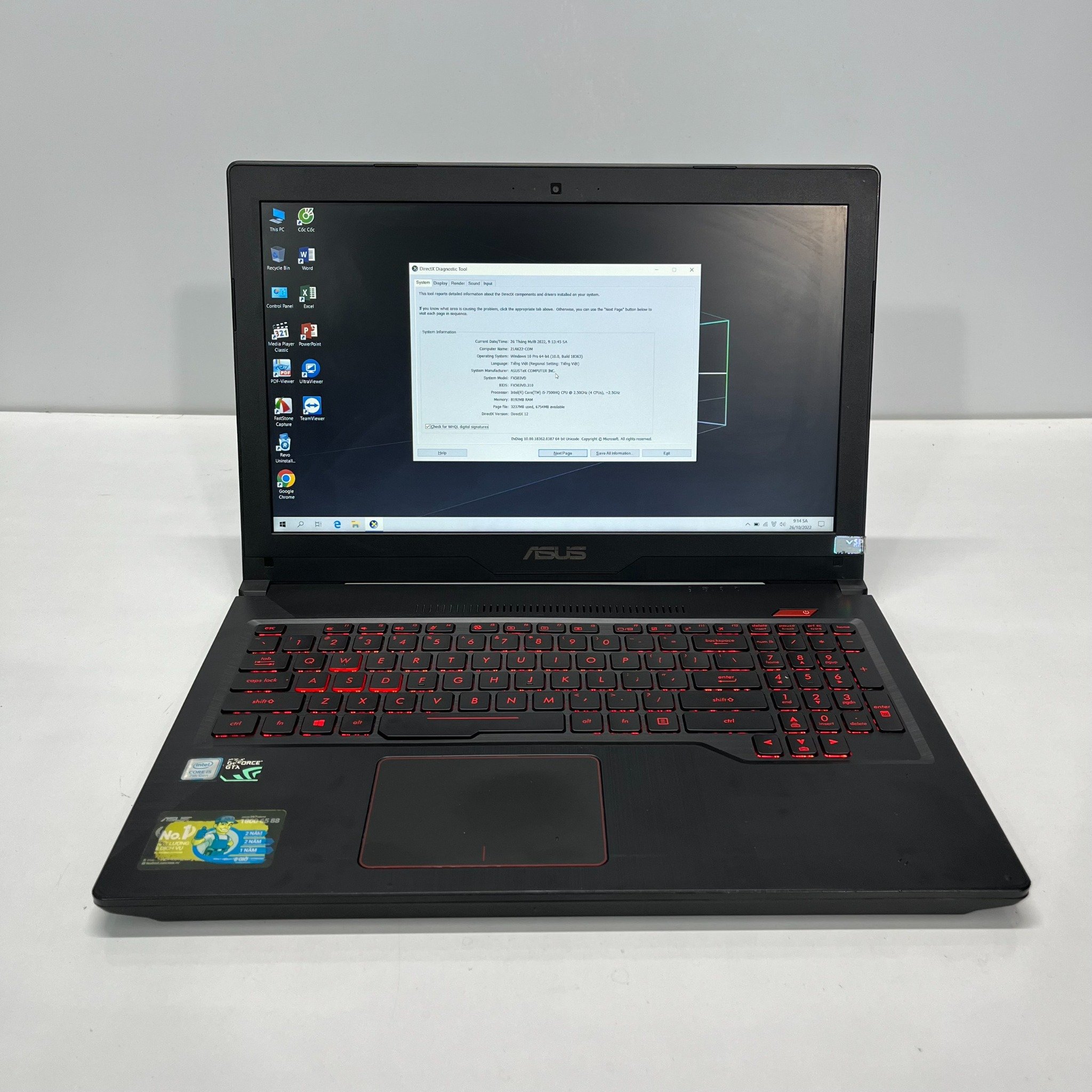 Laptop ASUS GAMING FX503/ I5-7300HQ/ RAM 8GB/ SSD 256GB/ HDD 1T/ VGA G