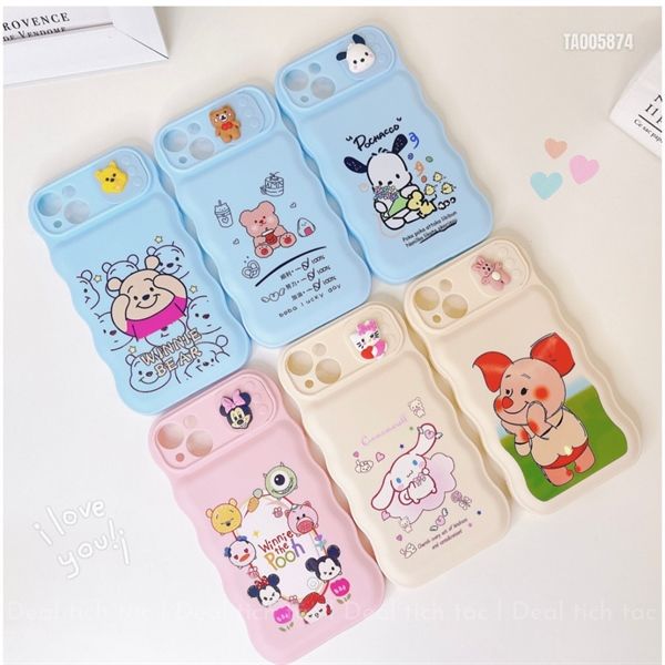 **Ốp IP 14 Pro Max dẻo camera trượt đính sticker viền sóng