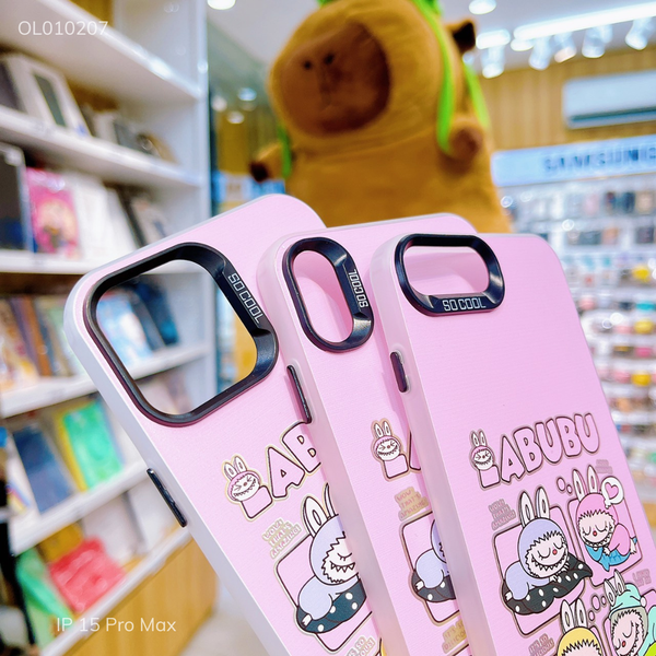 Ốp IP 12 Mini lưng cứng 4 khung Labubu nền hồng