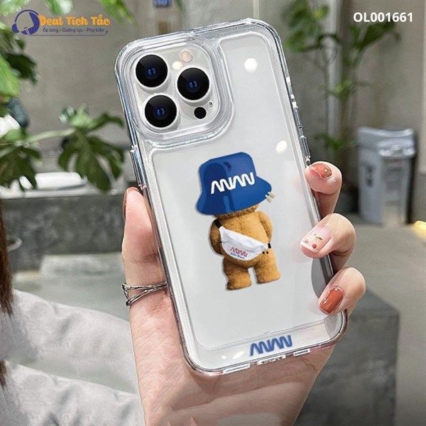 Ốp IP 13 Pro Max dẻo trong Gấu Nasa mũ xanh