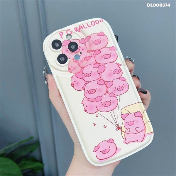 **Ốp IP 13 Pro Max dẻo in nhiều heo hồng viền camera tròn
