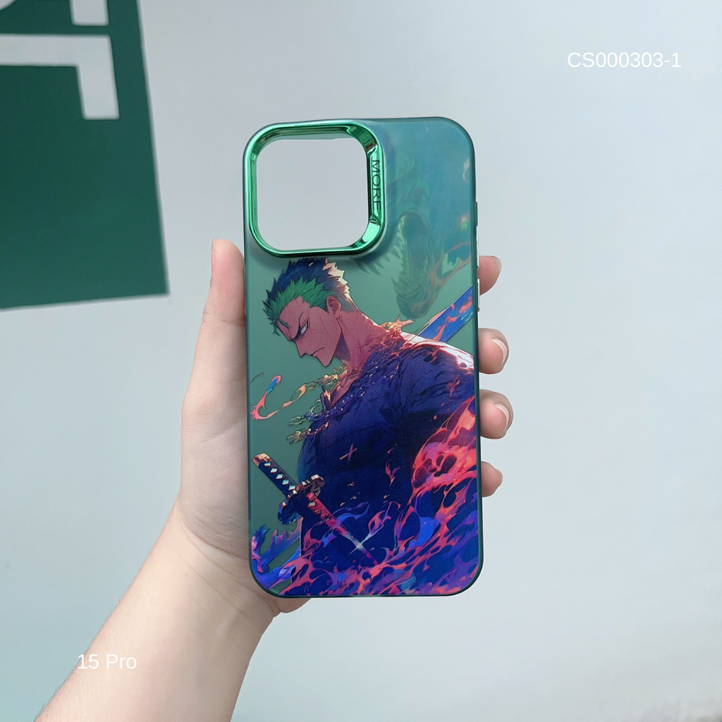 Ốp IP 15 Pro hình Zoro viền ánh kim in 3D
