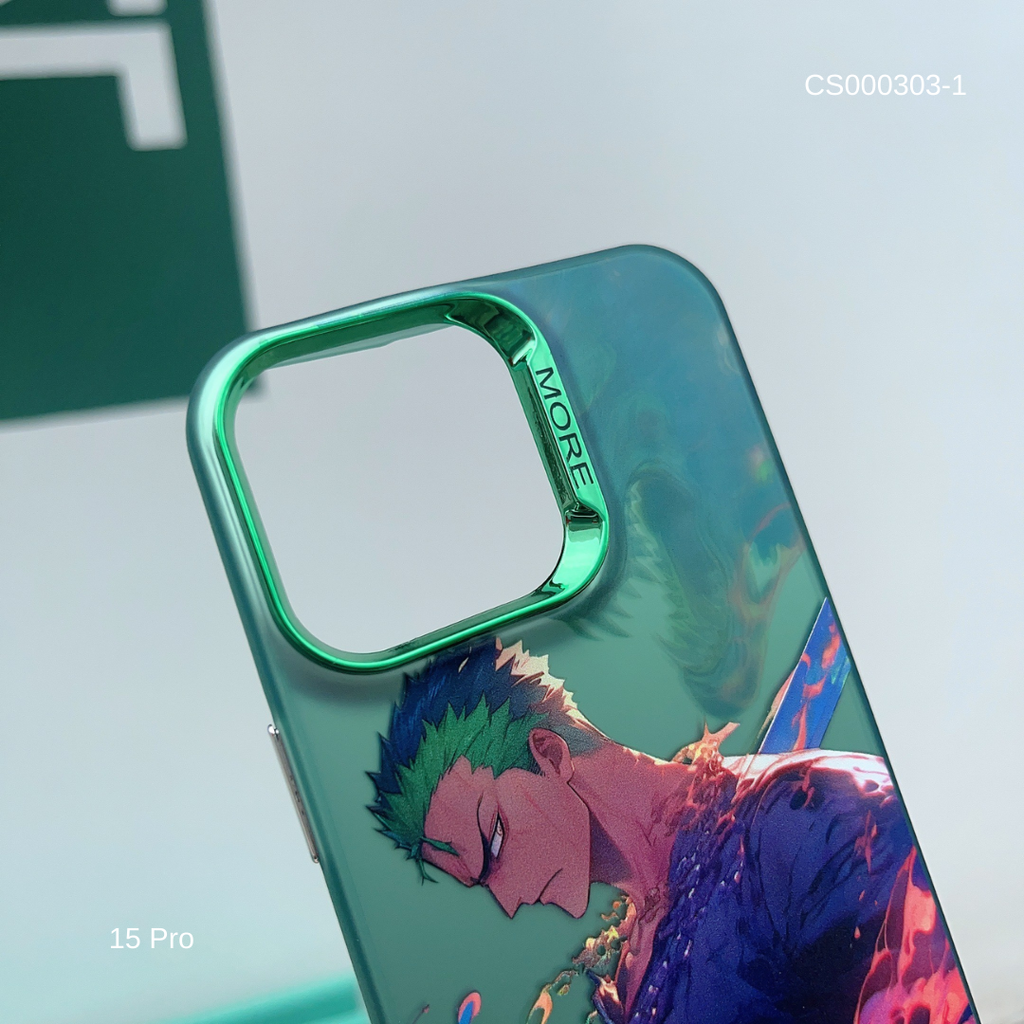 Ốp IP 15 Pro hình Zoro viền ánh kim in 3D