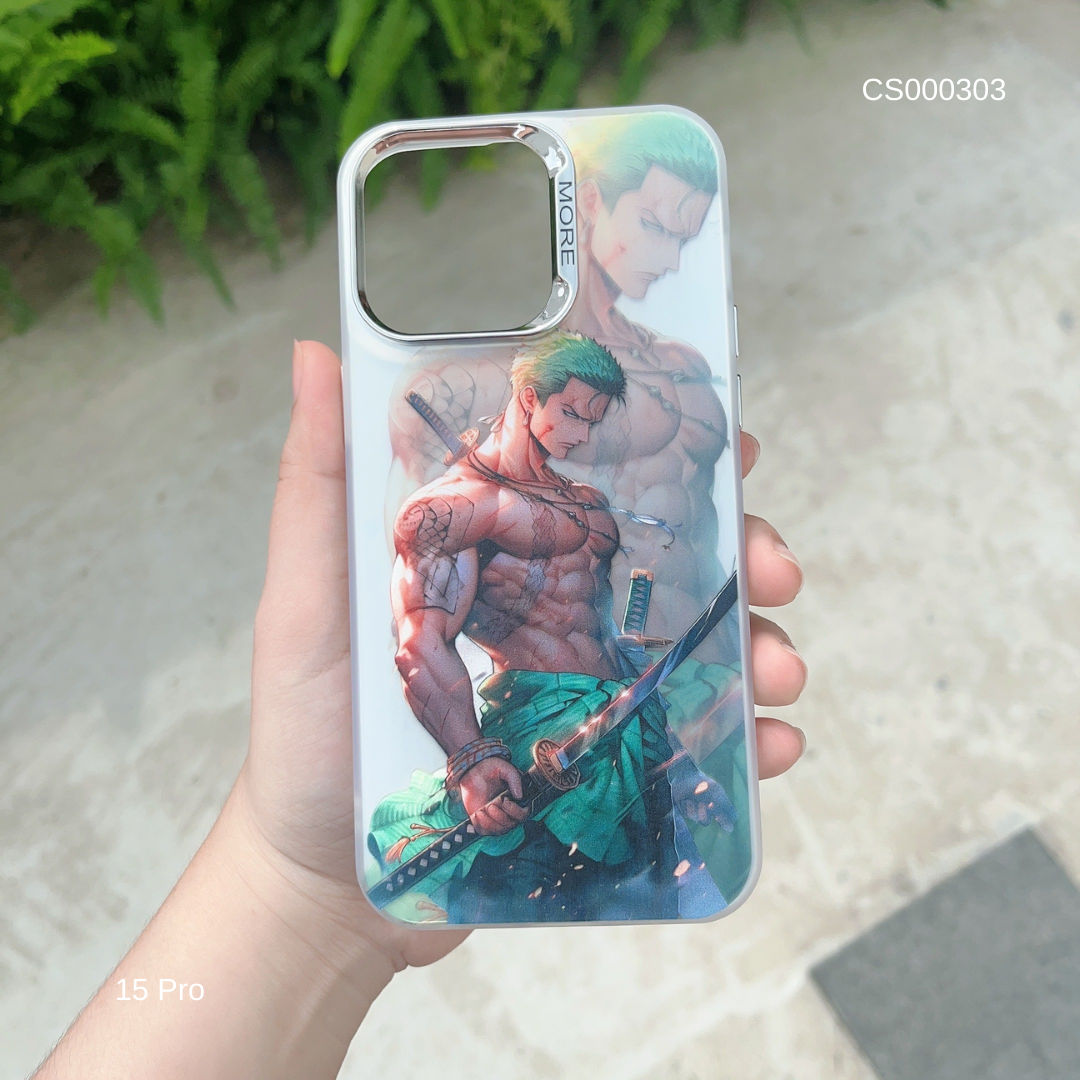 Ốp IP 15 Pro hình Zoro viền ánh kim in 3D