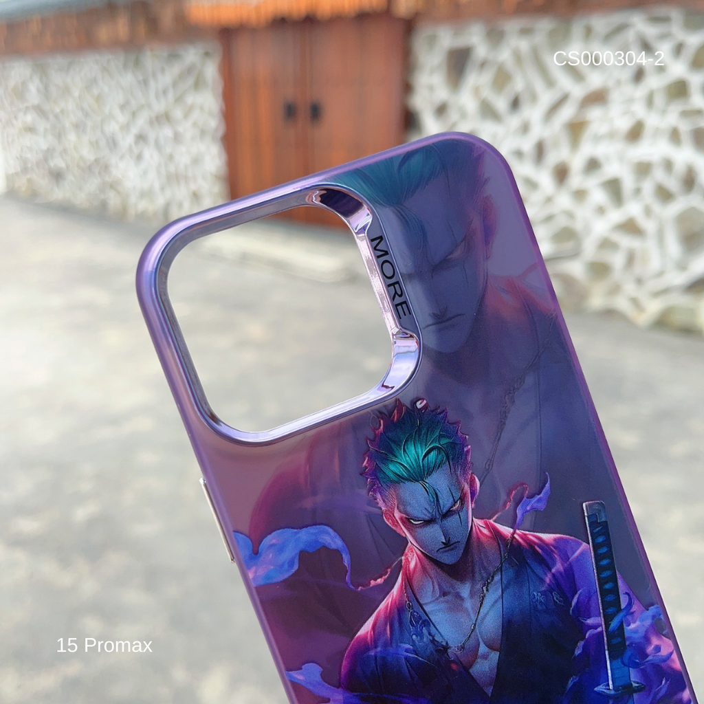 Ốp IP 15 Pro Max hình Zoro viền ánh kim in 3D