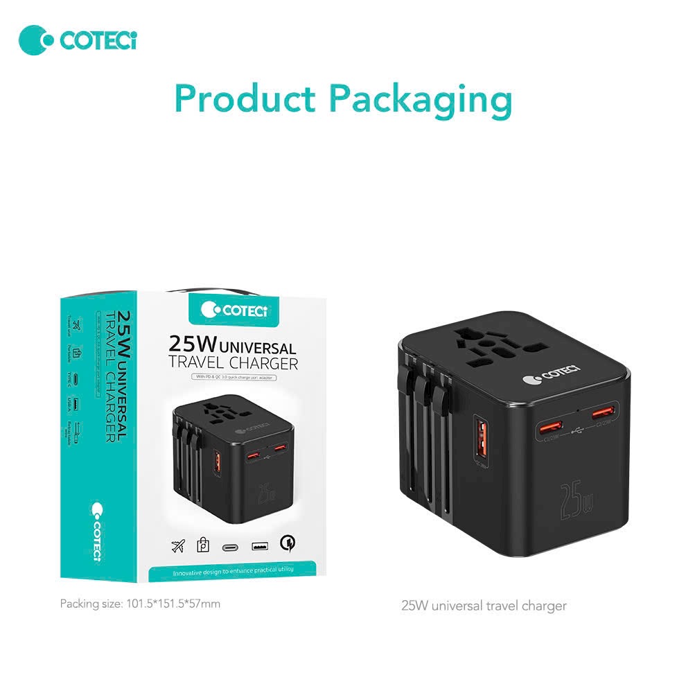 Cóc sạc du lịch Coteci 1U 2C 25W