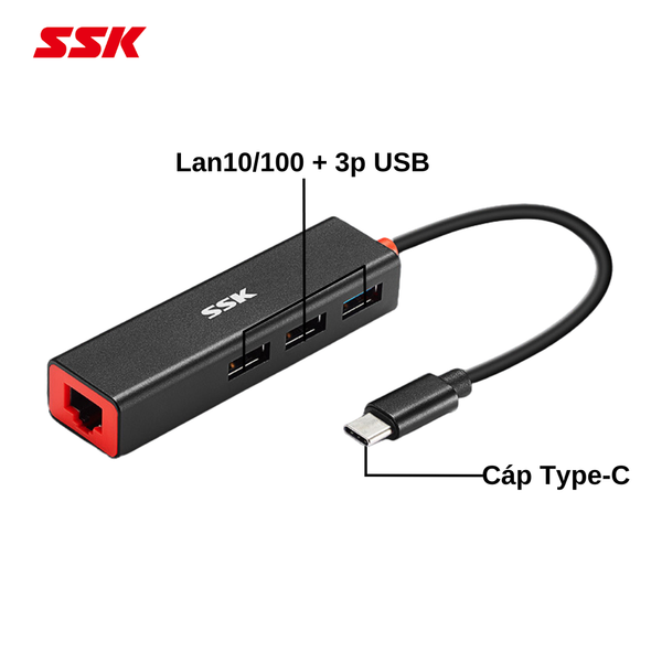**Hub chia USB + LAN SKK SHU-C53