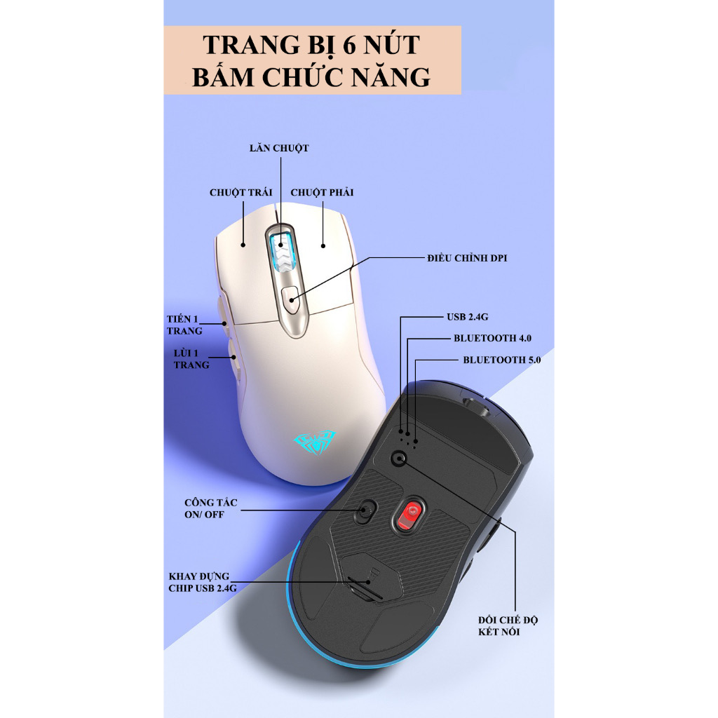 Chuột không dây + BT Aula SC525 led RGB