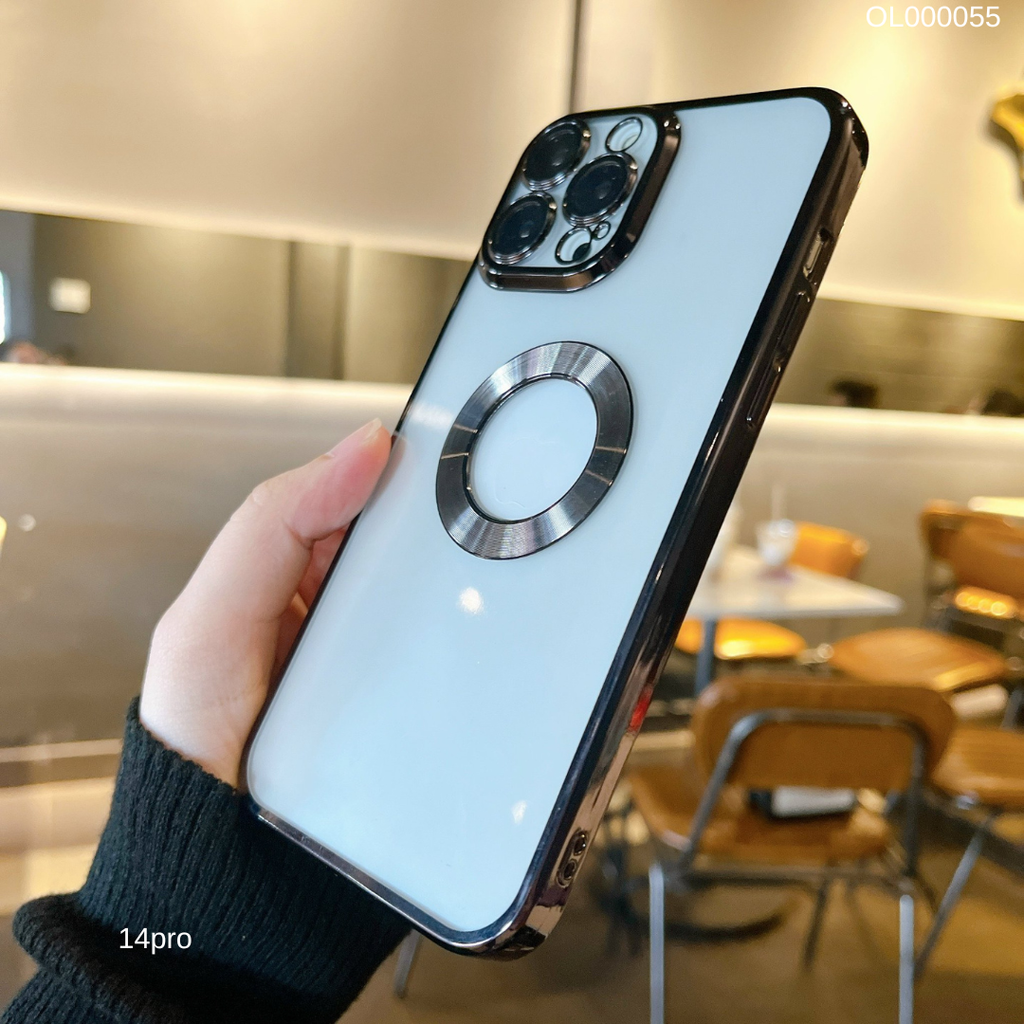 Ốp IP 14 Pro dẻo trong viền xi khoét táo