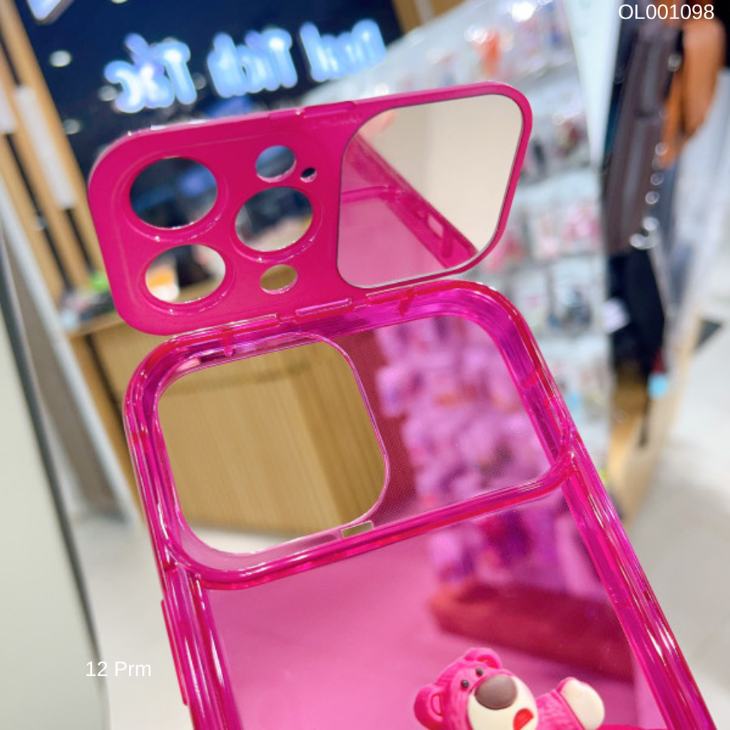 **Ốp IP 13 Pro Max dẻo đính gấu Lotso camera gương