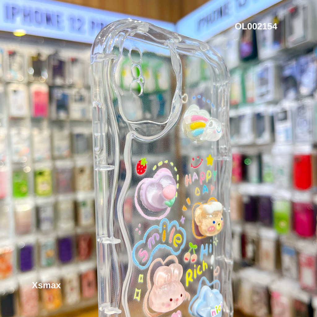 Ốp IP Xs Max dẻo trong đính sticker viền sóng nổi