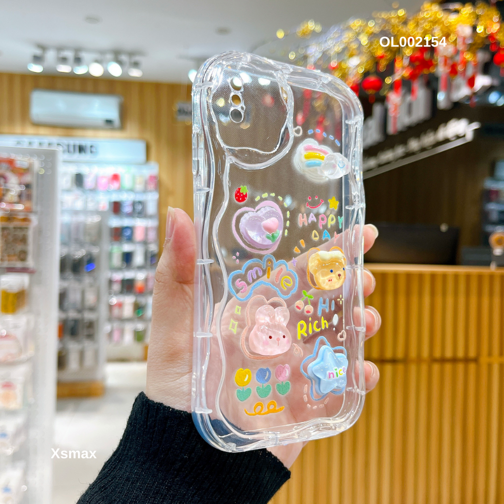 Ốp IP Xs Max dẻo trong đính sticker viền sóng nổi