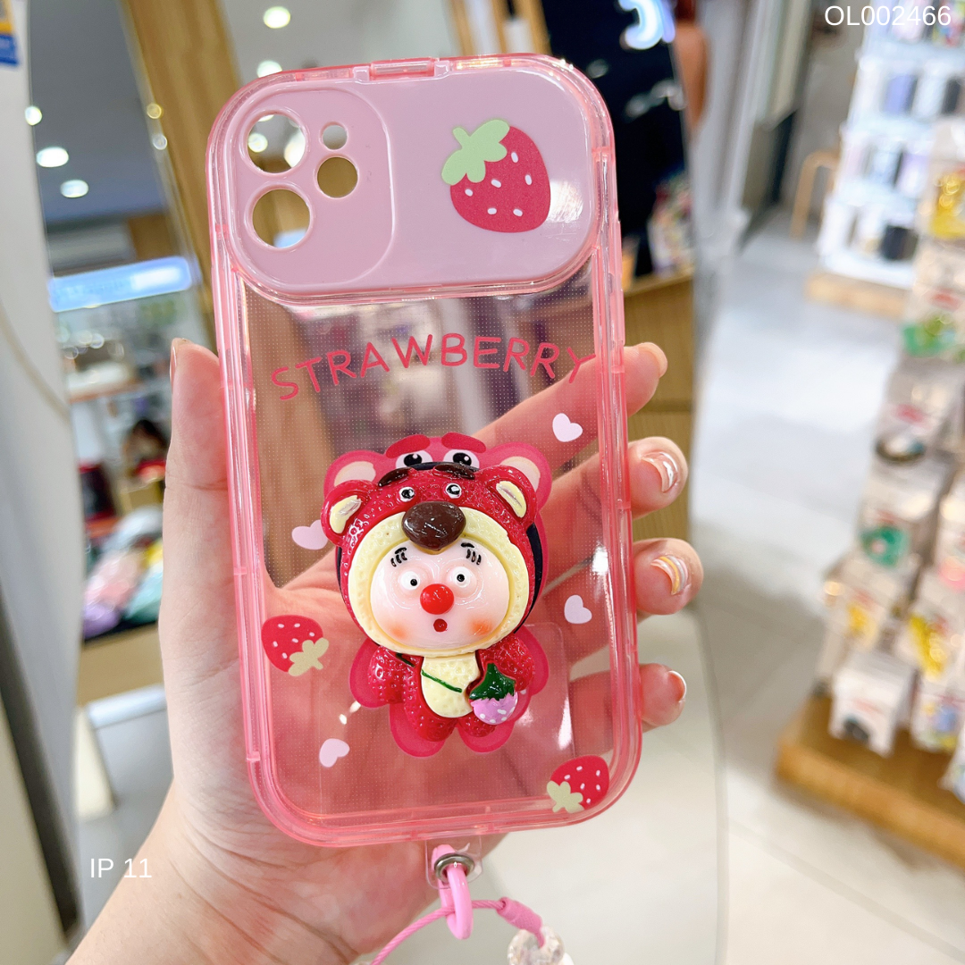 Ốp IP 11 6.1 dẻo Strawberry camera gương kèm vòng