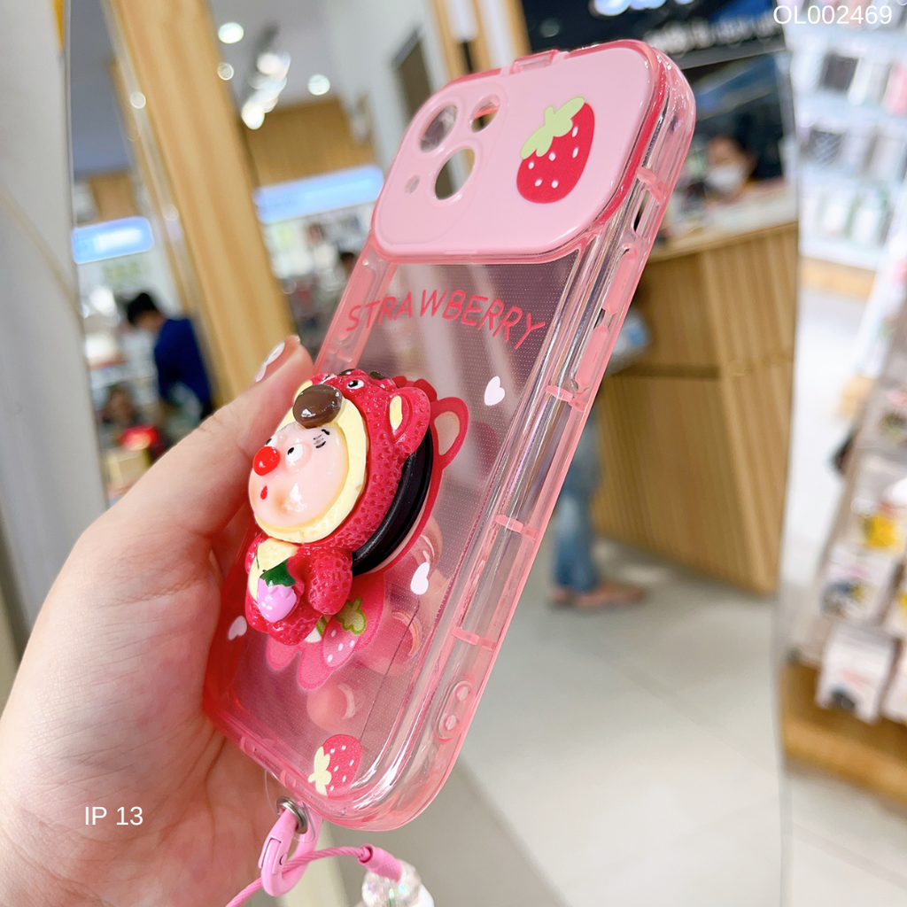 Ốp IP 13 6.1 dẻo Strawberry camera gương kèm vòng
