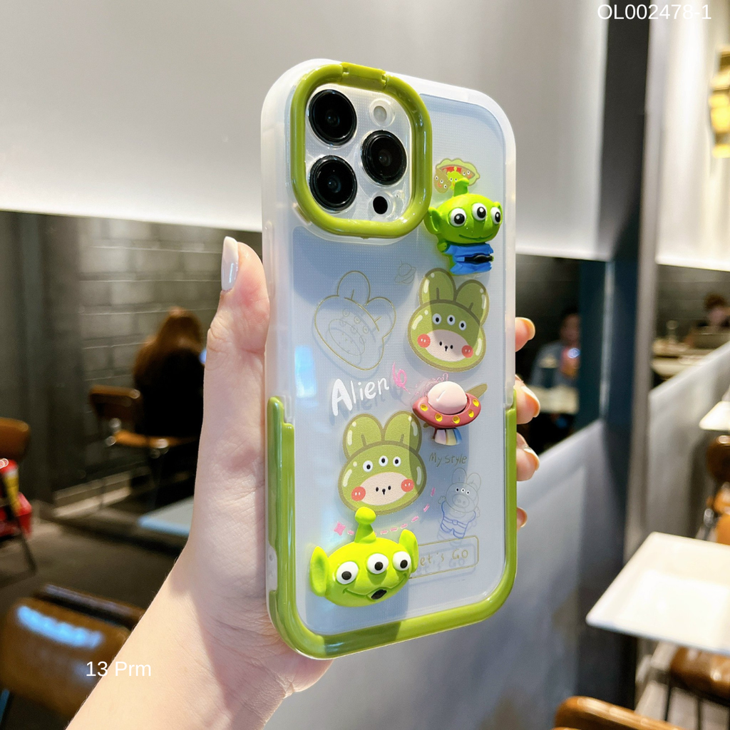 Ốp IP 13 Pro Max dẻo trong đính sticker kèm giá đỡ