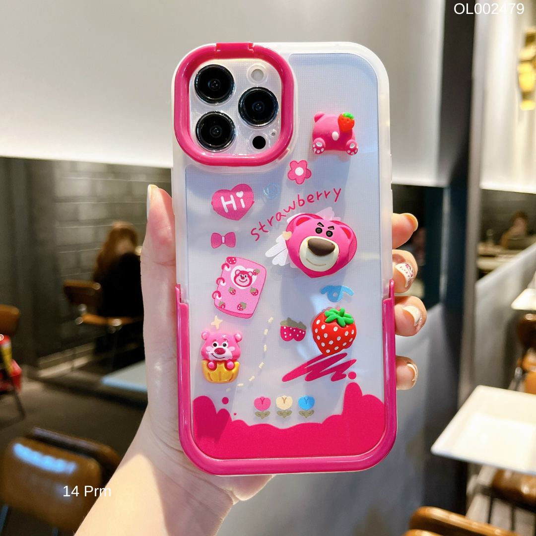 Ốp IP 14 Pro Max dẻo trong đính sticker kèm giá đỡ