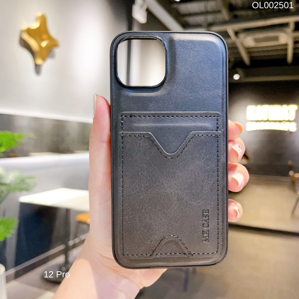 Ốp IP 12 Pro vân giả da kèm ví card