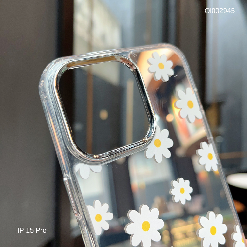 **Ốp IP 15 Pro Max lưng tráng gương hoa Cúc