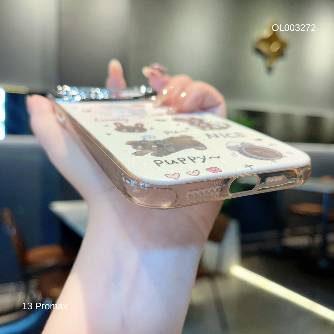 Ốp IP 13 Pro Max lưng cứng Puppy phối camera bạc