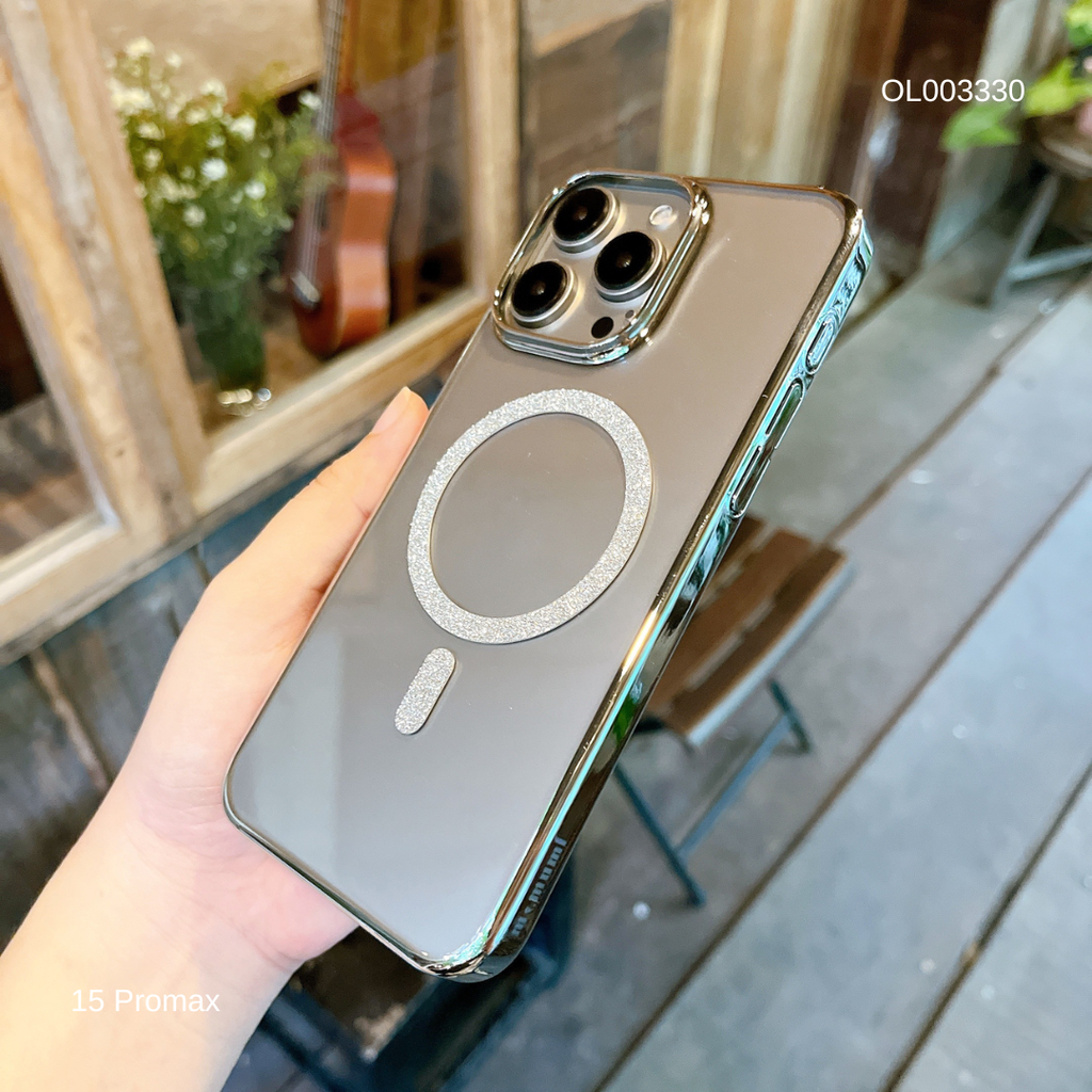 **Ốp IP 15 Pro Max Memumi lưng trong nhũ Magsafe