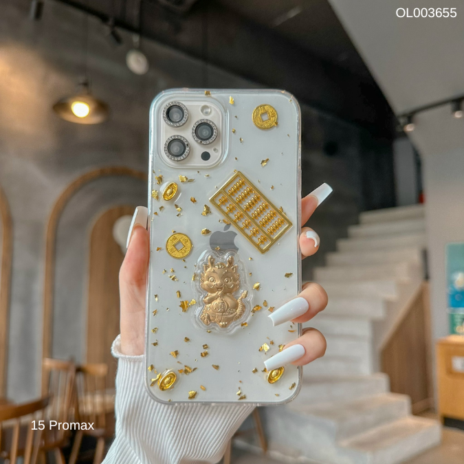 **Ốp IP 15 Pro Max dẻo trong mạ vàng