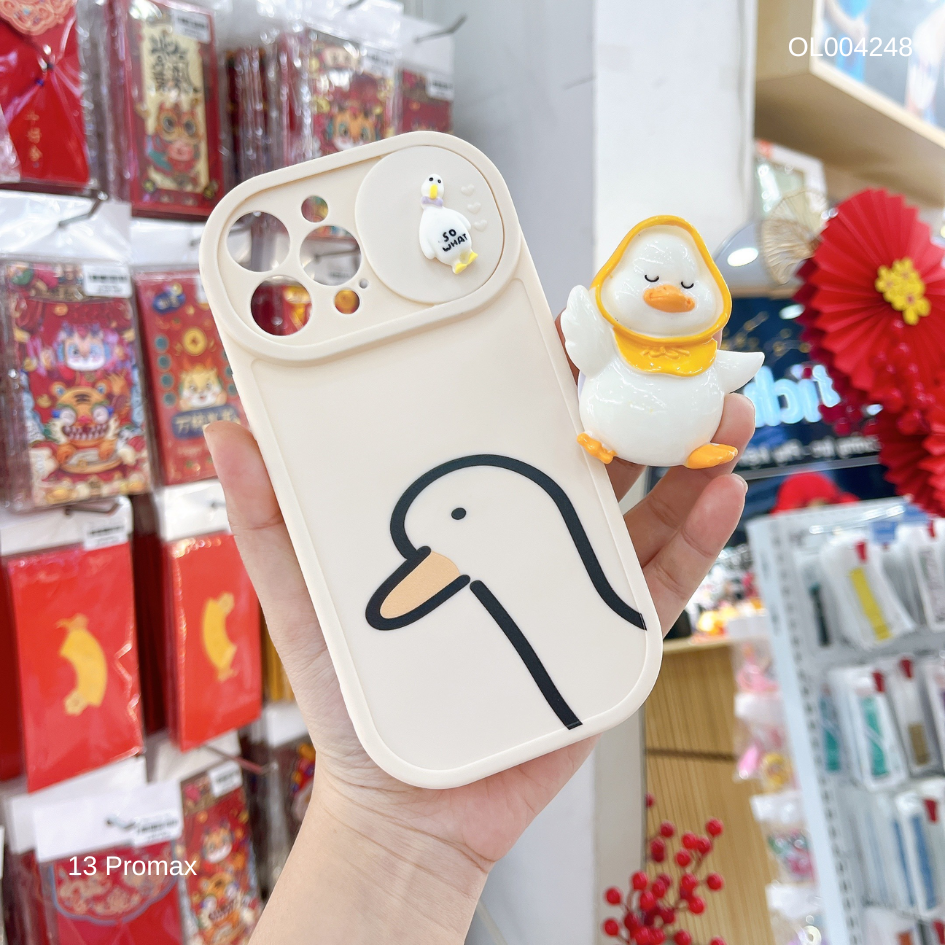 **Ốp IP 13 Pro Max dẻo Vịt trượt camera kèm Pop