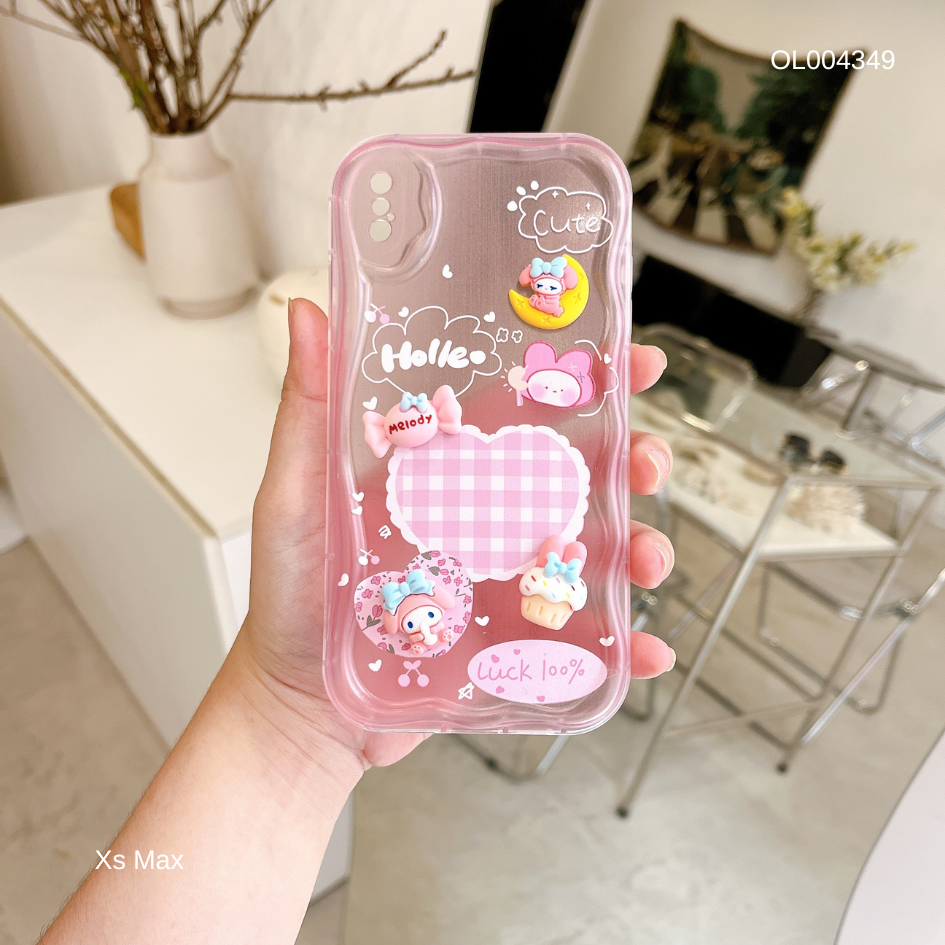 **Ốp IP Xs Max dẻo tim caro đính Melody