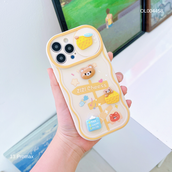 **Ốp IP 13 Pro Max dẻo đính Cheess Pooh trượt camera