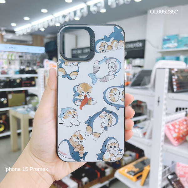 **Ốp IP 15 Pro Max lưng cứng nhiều Mèo cá viền đen